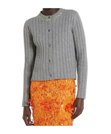 Gucci Ribbed Wool And Cashmere Cardigan With Embellished Neckline