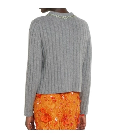 Gucci Ribbed Wool And Cashmere Cardigan With Embellished Neckline