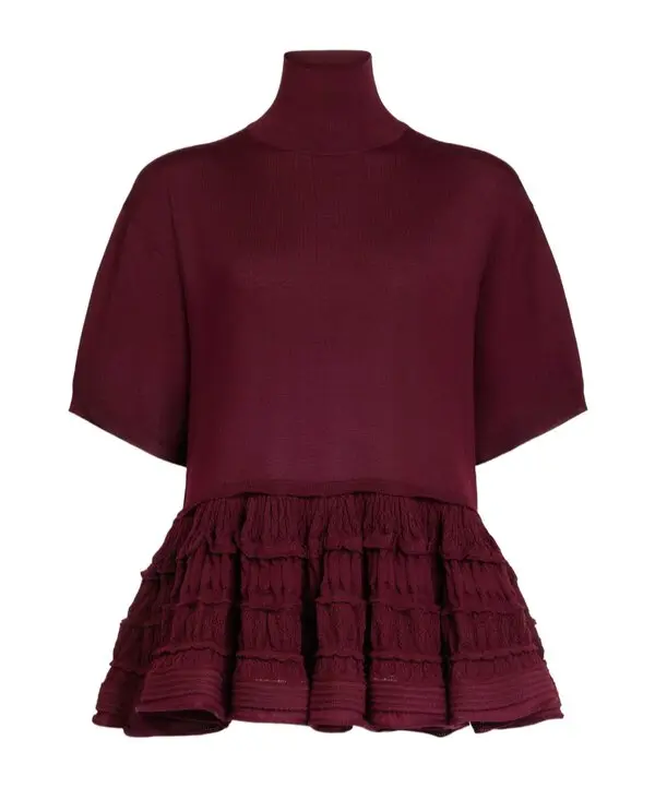 Alaïa Ruffled Roll-neck Dress - Burgundy