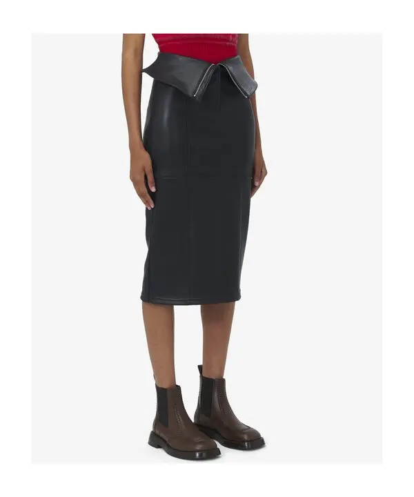 Alexander McQueen Fold Over Waist Leather Skirt