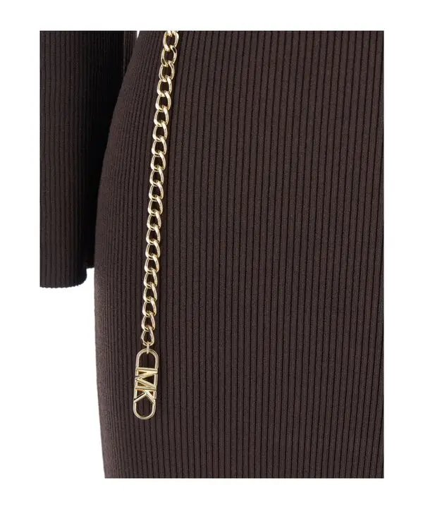 Michael Kors Ribbed Turtleneck Mini Dress With Chain Detail