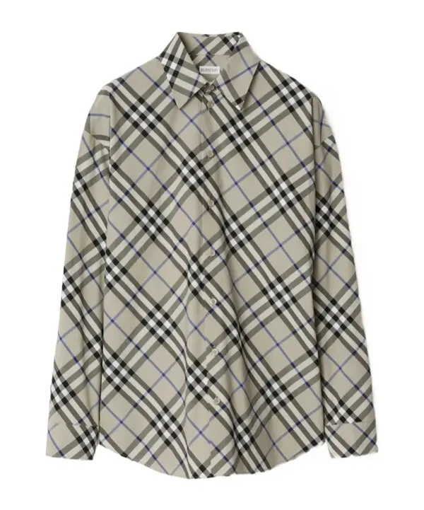 Burberry Checked Long Sleeved Shirt - Gray/black/blue