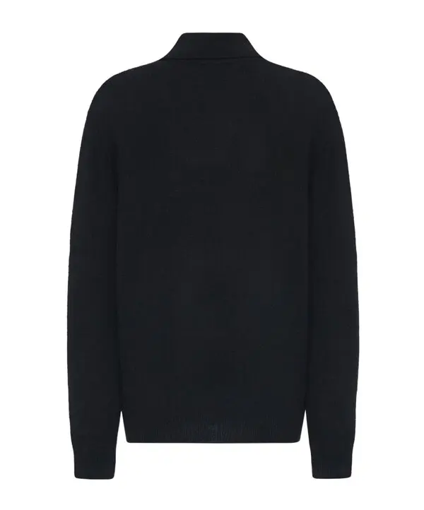 THE ROW Long-sleeved Ribbed Knit Polo Sweater - Black
