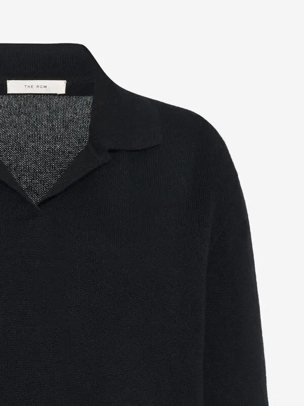 THE ROW Long-sleeved Ribbed Knit Polo Sweater - Black