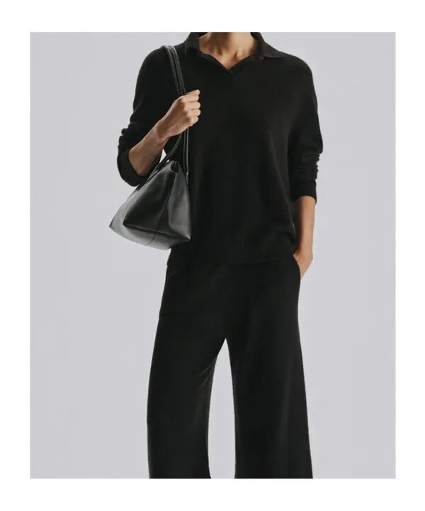 THE ROW Long-sleeved Ribbed Knit Polo Sweater - Black