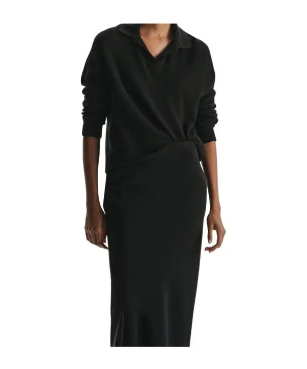 THE ROW Long-sleeved Ribbed Knit Polo Sweater - Black