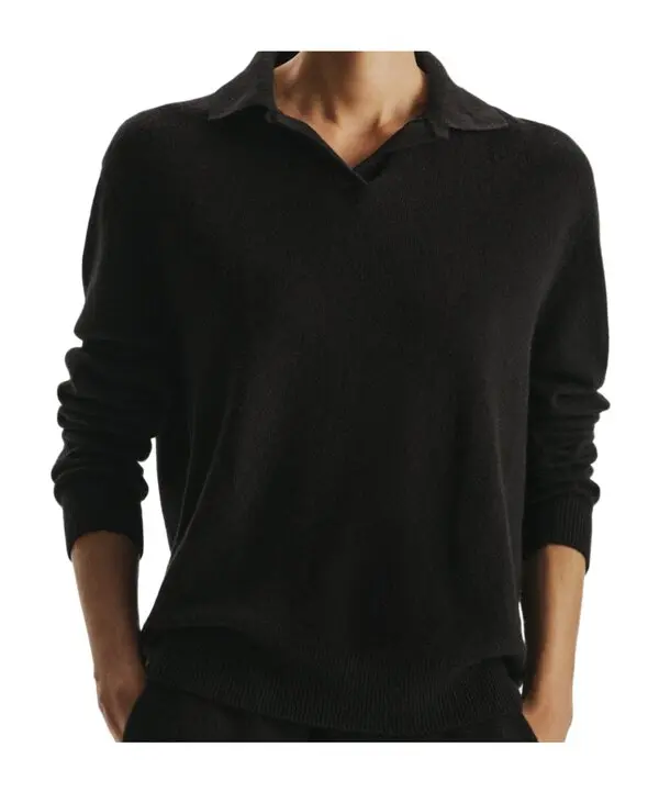 THE ROW Long-sleeved Ribbed Knit Polo Sweater - Black