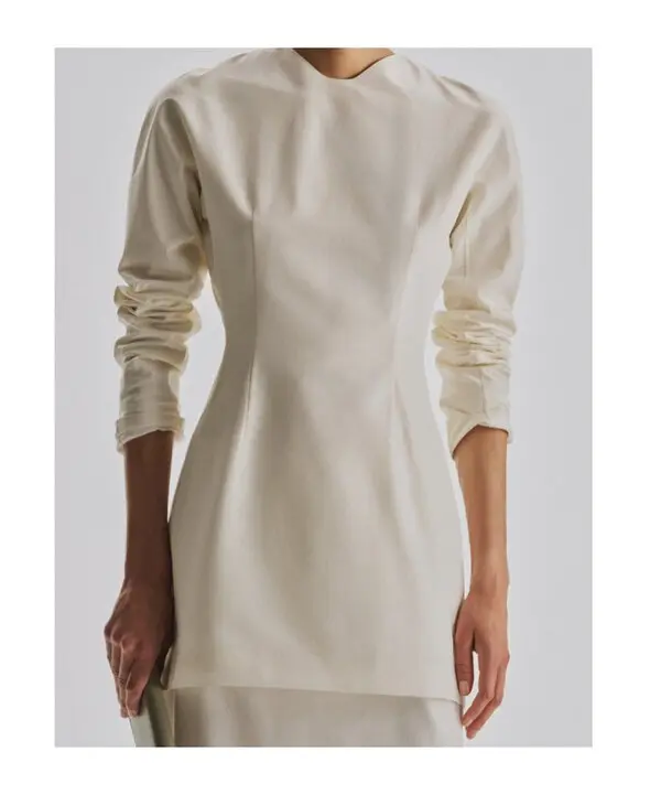 THE ROW Elione Washed Taffeta Fitted Waist Crewneck Top