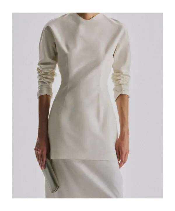 THE ROW Elione Washed Taffeta Fitted Waist Crewneck Top