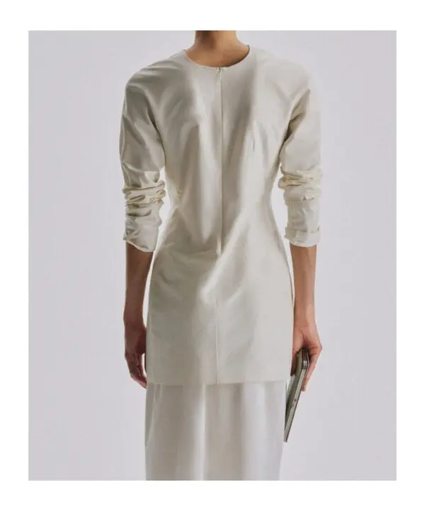 THE ROW Elione Washed Taffeta Fitted Waist Crewneck Top
