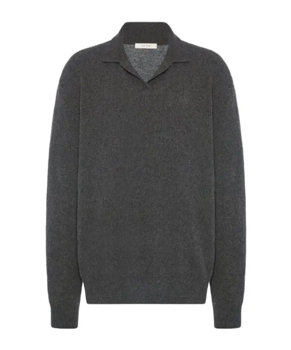 THE ROW Oashi Baby Cashmere Polo Sweater - Anthracite