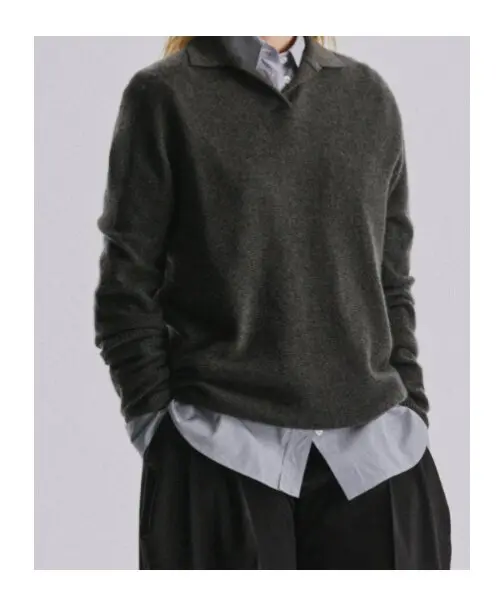 THE ROW Oashi Baby Cashmere Polo Sweater - Anthracite