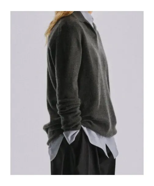 THE ROW Oashi Baby Cashmere Polo Sweater - Anthracite