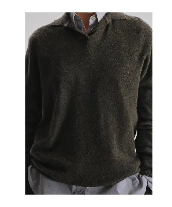 THE ROW Oashi Baby Cashmere Polo Sweater - Anthracite
