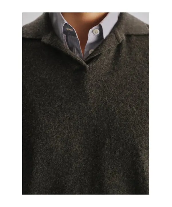 THE ROW Oashi Baby Cashmere Polo Sweater - Anthracite
