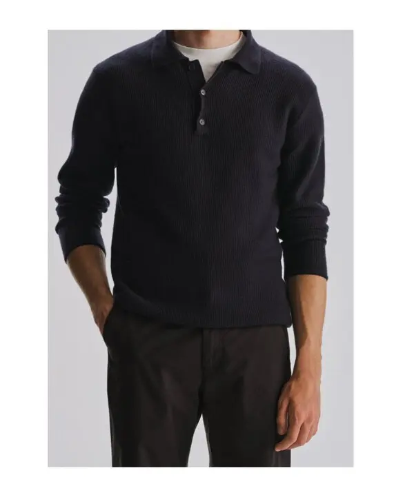 THE ROW Bertram Long-sleeved Knit Polo Shirt - Navy