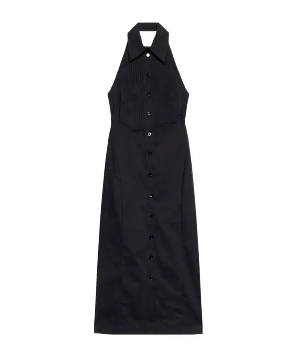 Blumarine Plisse Button Midi Dress - Black