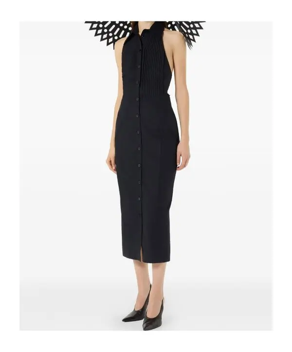 Blumarine Plissé Button Halterneck Midi Dress