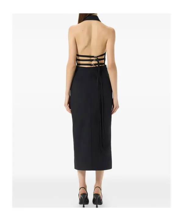 Blumarine Plissé Button Halterneck Midi Dress