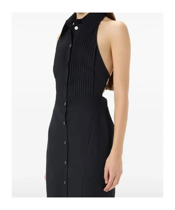 Blumarine Plissé Button Halterneck Midi Dress