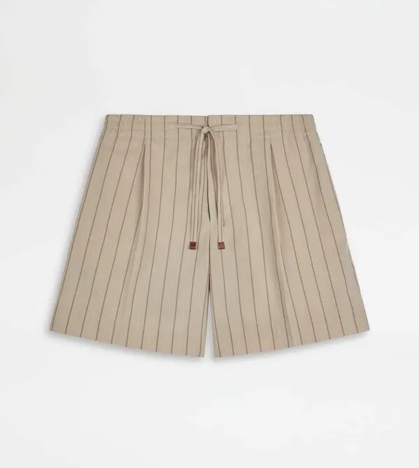 TOD'S Striped Silk Drawstring Shorts - Beige