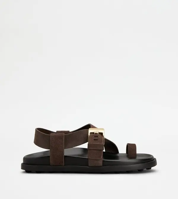 TOD'S Suede Thong Sandals With Metal Buckle