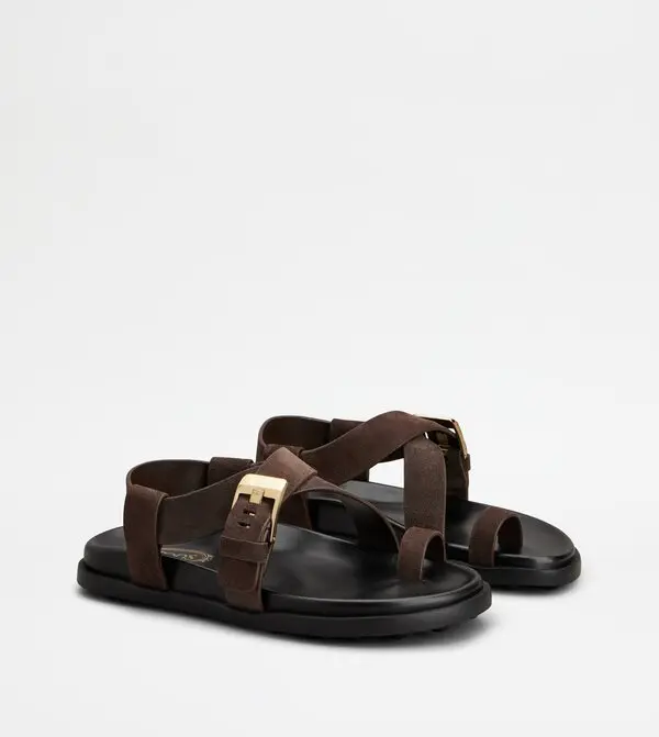TOD'S Suede Thong Sandals With Metal Buckle
