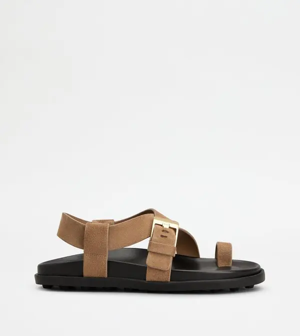 TOD'S Suede Thong Sandals With Buckle Detail