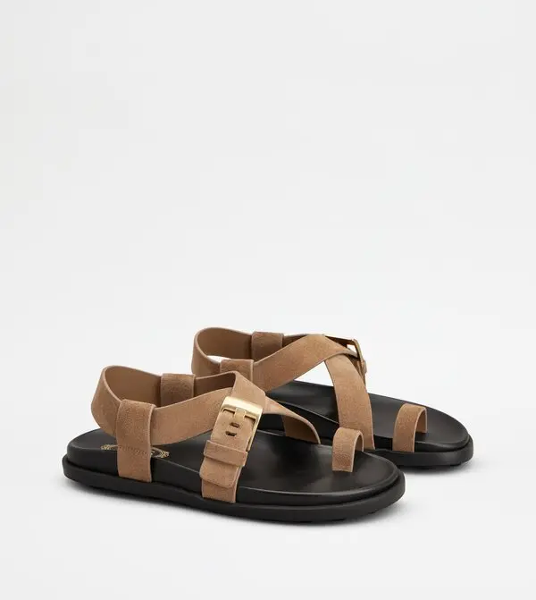 TOD'S Suede Thong Sandals With Buckle Detail