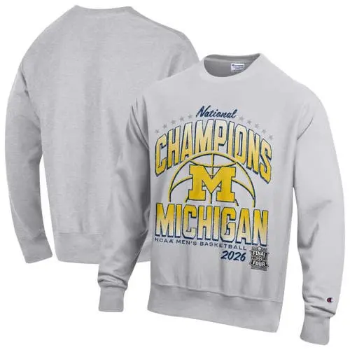 Champion Michigan Wolverines 2026 Ncaa Basketball National S Reverse Weave Sweatshirt - Gray