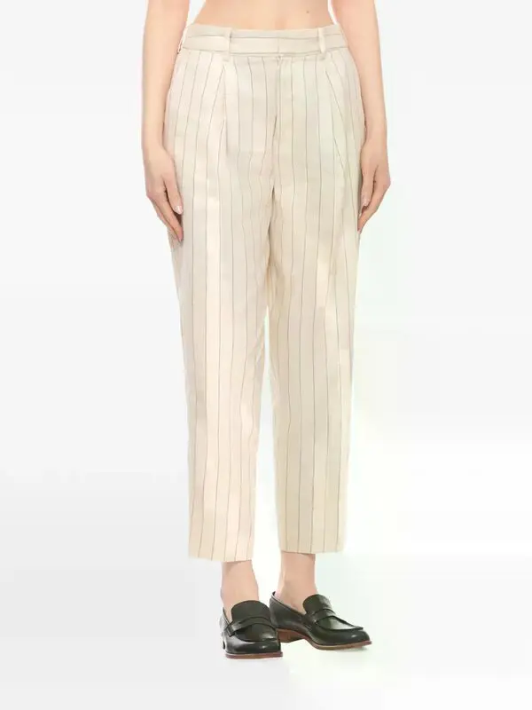 PT TORINO Cream White Pinstripe Pleated Trousers