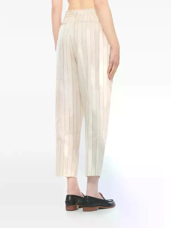 PT TORINO Cream White Pinstripe Pleated Trousers