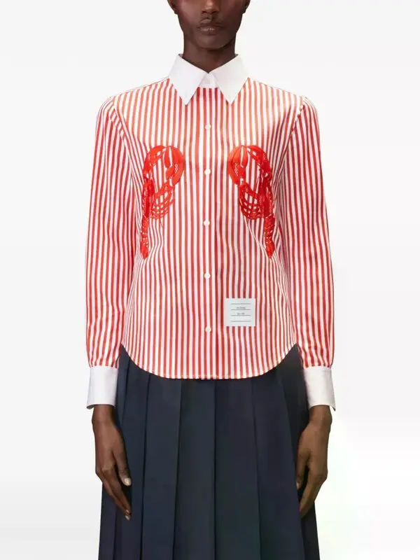 Thom Browne University Stripe Lobster Appliqué Shirt - Red