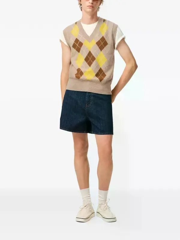 AMI Paris Argyle V-neck Sleeveless Top