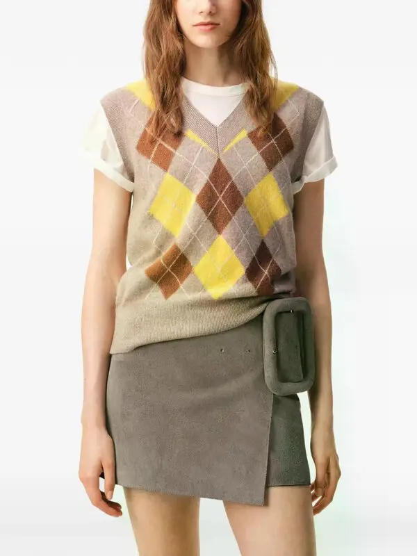 AMI Paris Argyle V-neck Sleeveless Top