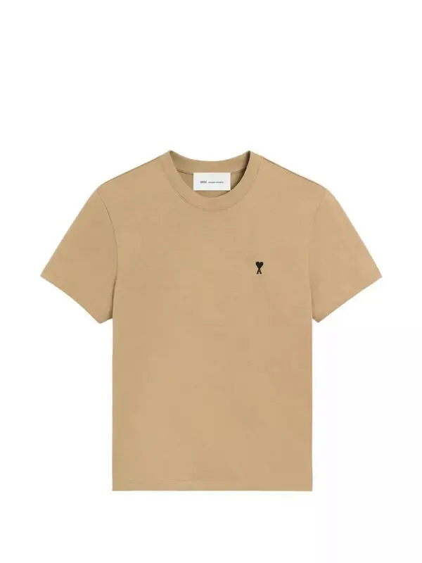 AMI Paris Cotton T-shirt With Embroidered Logo - Neutrals