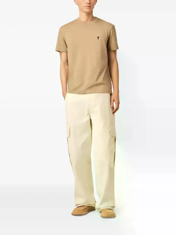 AMI Paris Cotton T-shirt With Embroidered Logo - Neutrals