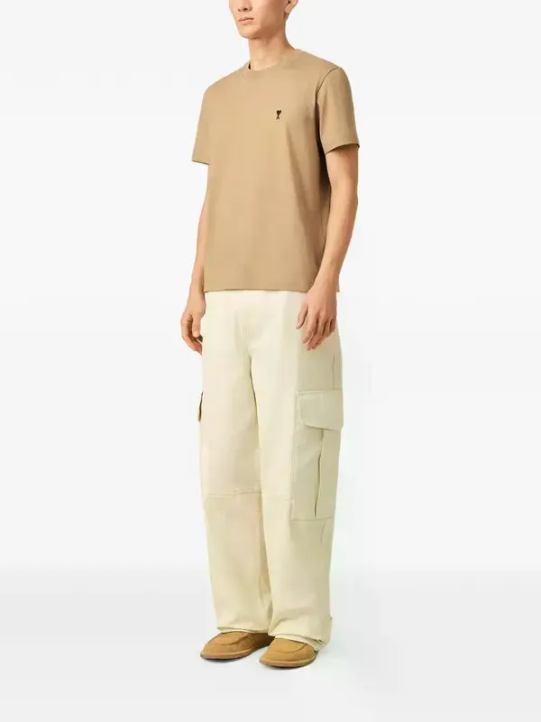 AMI Paris Cotton T-shirt With Embroidered Logo - Neutrals