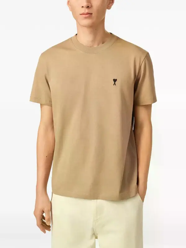 AMI Paris Cotton T-shirt With Embroidered Logo - Neutrals