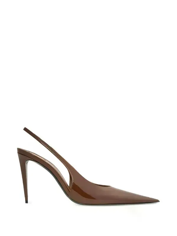 Saint Laurent Guermantes Patent Slingback Pumps - Brown