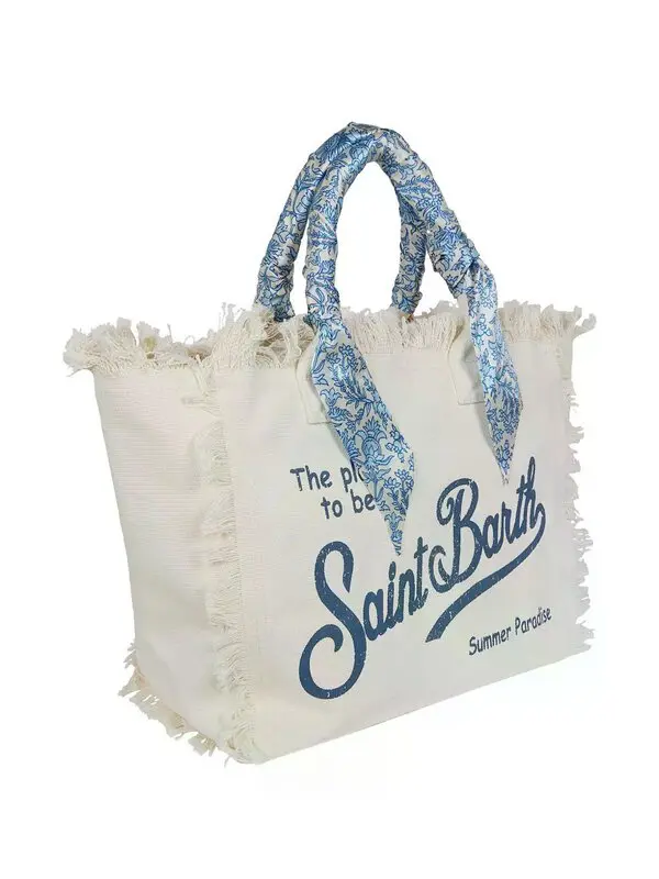 MC2 SAINT BARTH Vanity Logo-print Frayed Tote Bag - Neutrals