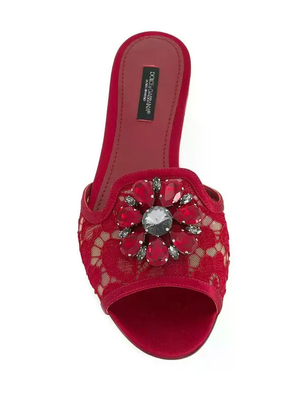 Dolce & Gabbana Lace Brooch-detail Flat Sandals - Red