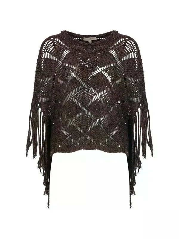 Antonelli Firenze Sequin Embellished Fringed Cropped Sweater