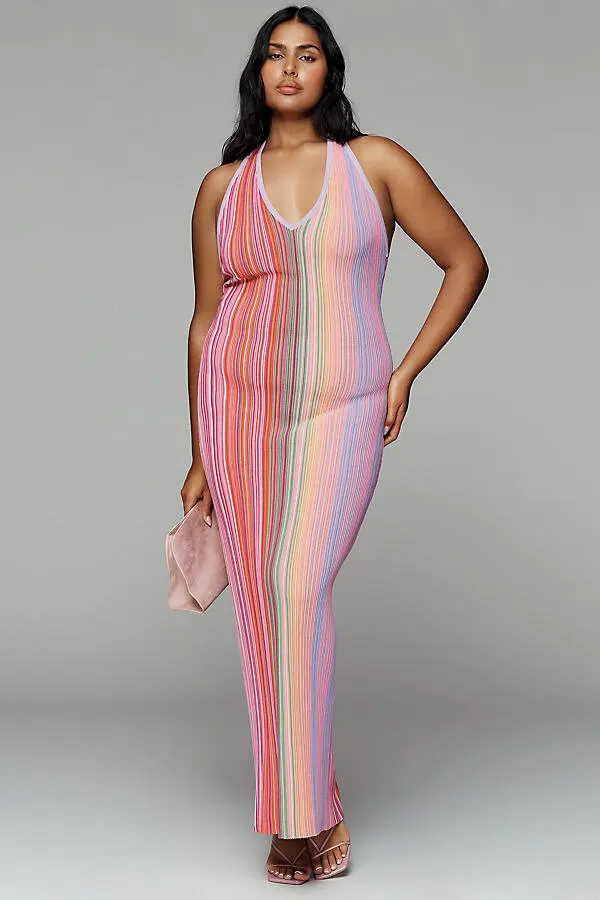 SIEMPRE Striped Knit Maxi Dress