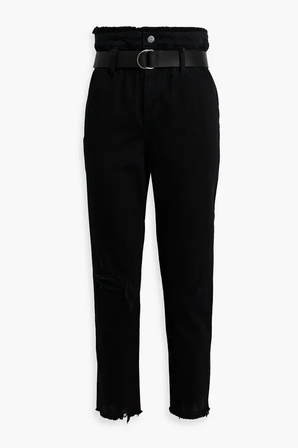 IRO PARIS Shearling-trimmed Distressed High-rise Tapered Jeans
