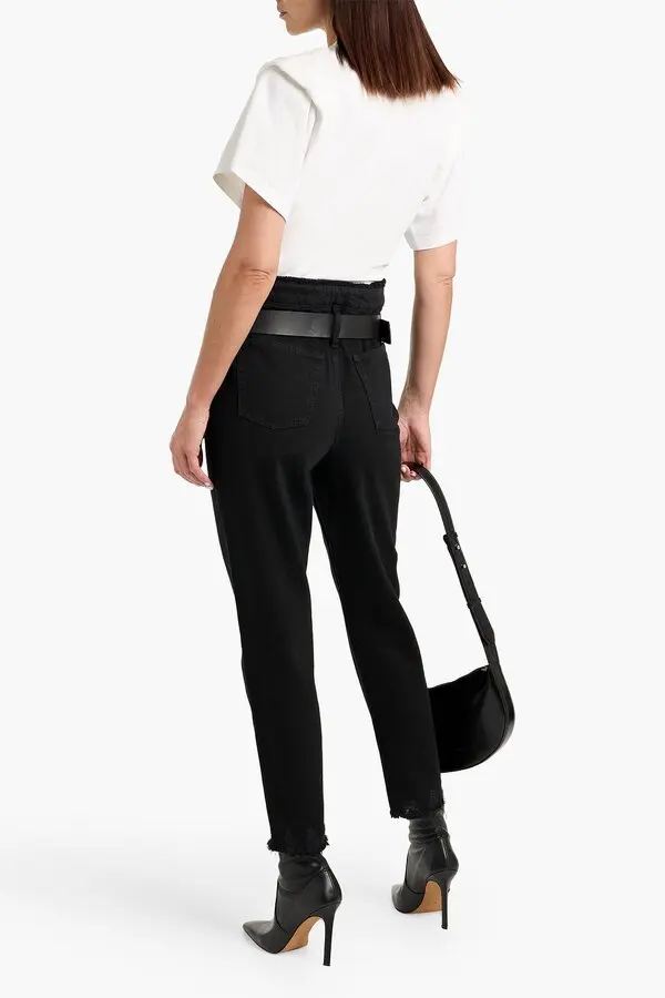 IRO PARIS Shearling-trimmed Distressed High-rise Tapered Jeans