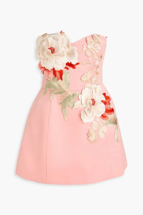 LEO LIN Rosario Strapless Floral Appliqué Mini Dress - Blush