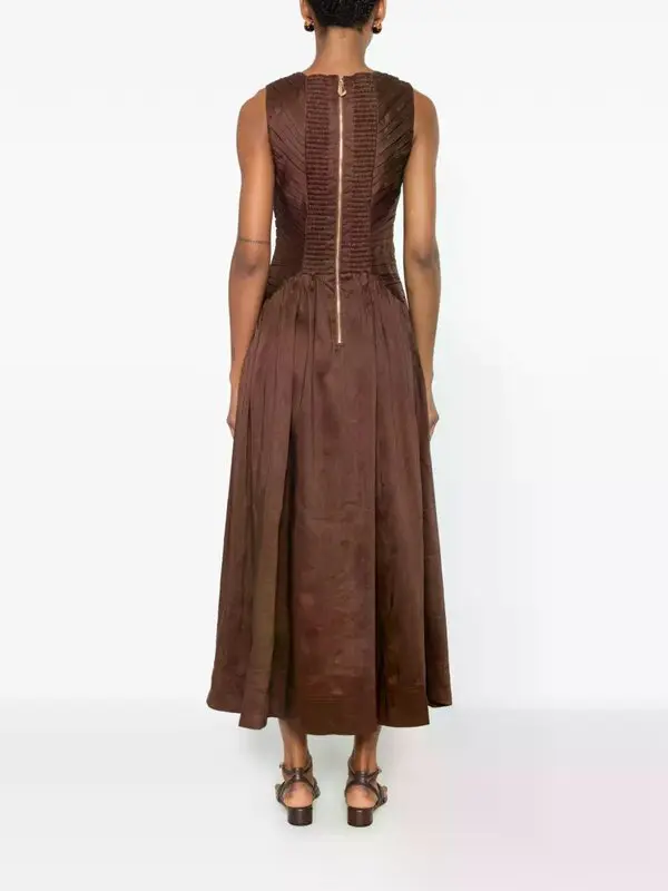 Aje Medea Pleated Bodice Dress - Brown