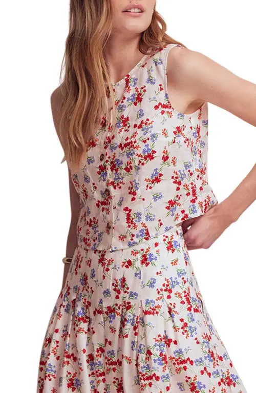 Boden Andrea Crop Linen Top - Ivory Floral