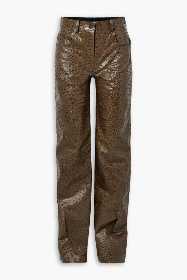 16Arlington Ostrich-effect Leather Straight-leg Pants